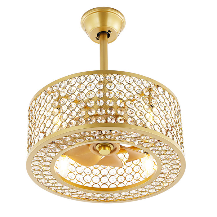 Willa Arlo Interiors 18" Windermere 8 - Blade Caged Crystal Ceiling Fan With Remote Control And ...